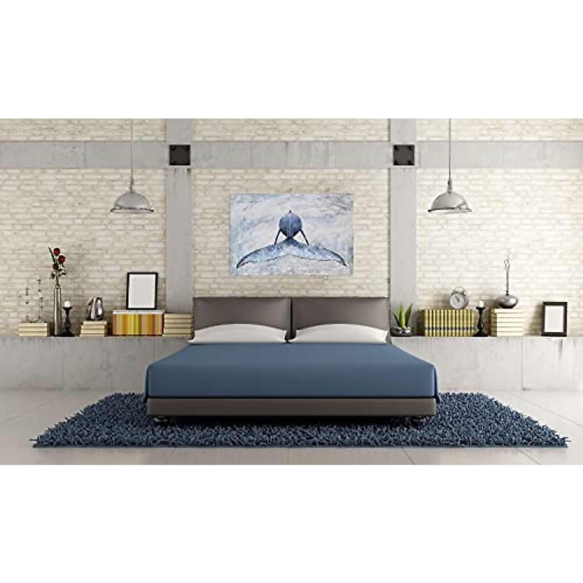 SYGALLERIER Coastal Canvas Wall Art - Blue and White Whale Paintings - Modern Abstract Tropical Fish Pictures with Textured for Bathroom Bedroom Living Room Decor