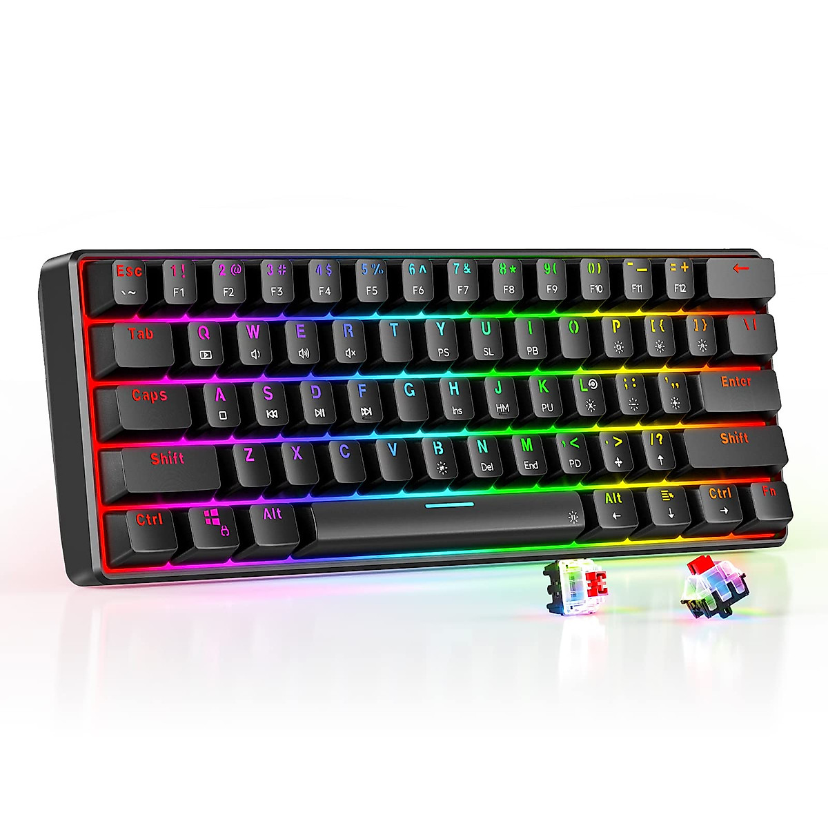 Punkston TH61 60% Mechanical Gaming Keyboard,RGB Backlit Wired Ultra-Compact Mini Mechanical Keyboard Full Keys Programmable Black