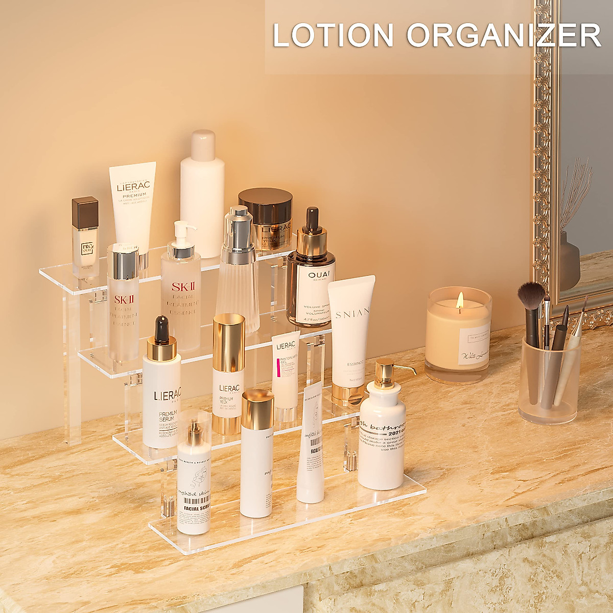 Acrylic Risers Display Stands, Clear Perfume Organizer, 4 Tier Diaplay Riser Shelf Compatible with Funko POPs Amiibo Nendoroids, Lotion Holder Cupcake Stand Shot Glass Display Tiered Table Shelf Stand