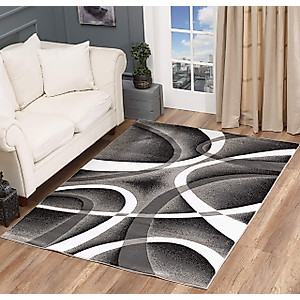 Glory Rugs Modern Large Area Rug 8x10 Gray Swirls Carpet Bedroom Living Room Contemporary Dining Accent Sevilla 4816