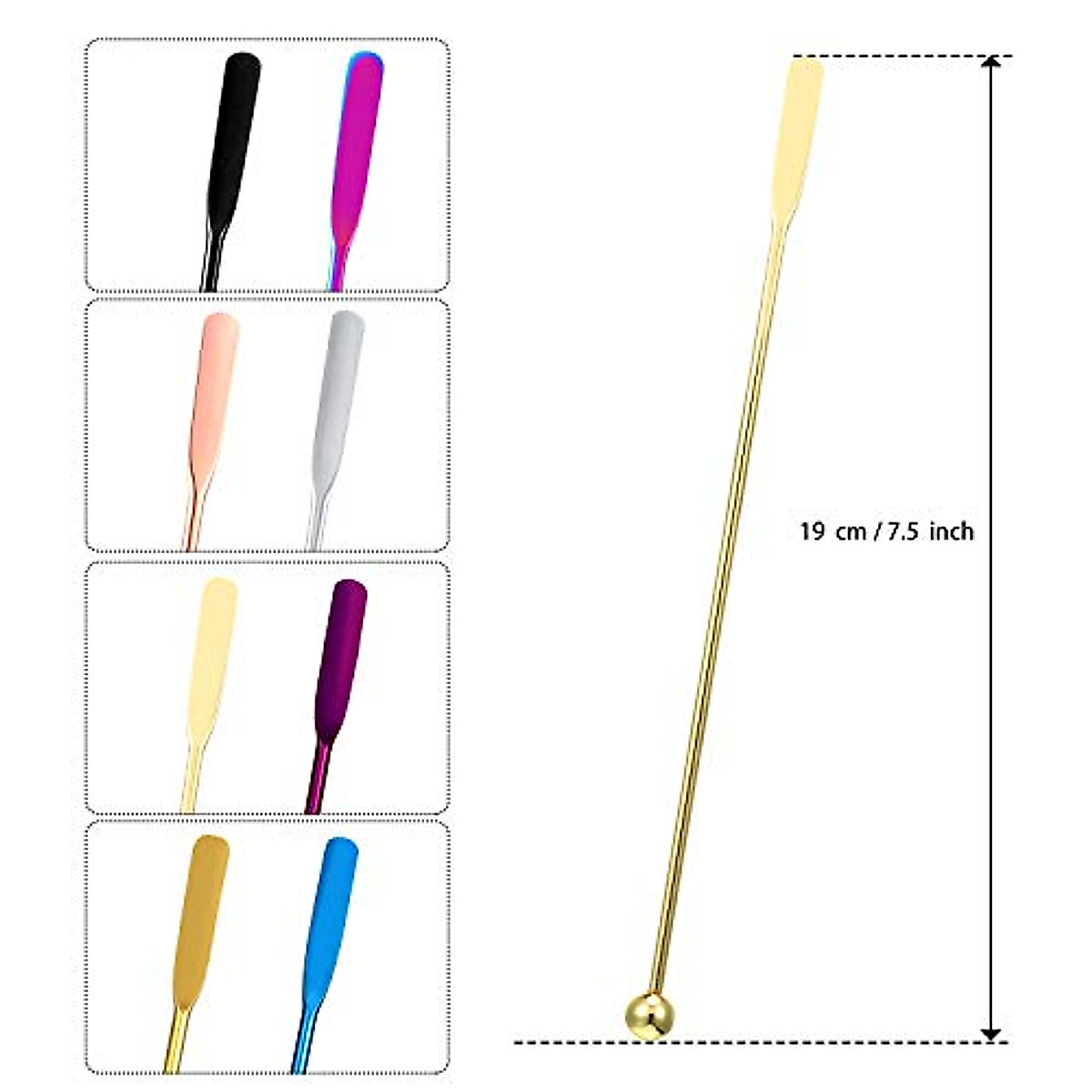 7.5 Inches Stainless Steel Coffee Beverage Stirrers Drink Swizzle Stick with Small Rectangular Paddles, Set of 8 Beverage Stirrers for Coffee Cocktail Chocolate Milk Juices (Multicolor)