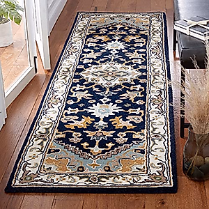 SAFAVIEH Heritage Collection Runner Rug - 2'3" x 12', Navy & Ivory, Handmade Traditional Oriental Wool, Ideal for High Traffic Areas in Living Room, Bedroom (HG625N)