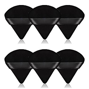 6Pcs Velour Triangle Powder Puff,Soft Pure Cotton Face Makeup Sponge Powder Puffs,Loose Powder Cosmetic Foundation Mineral Powder Wet Dry-Black