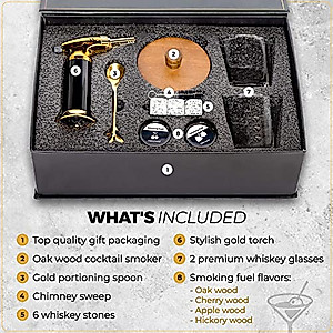 Fiammata Whiskey Smoker Kit With Torch, Smoke Infuser For Cocktails, Cocktail & Bourbon Smoker Kit, Old Fashion Cocktail Kit, Whiskey Drink Smoker & Cocktail Gift Set