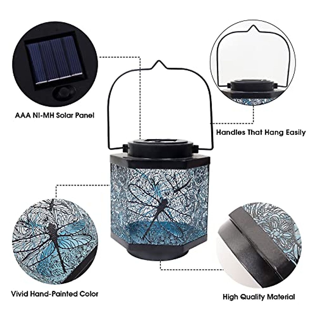 Solar Lantern Lights Outdoor Hanging Solar Powered Lanterns Decor Garden Waterproof LED Lights Solar Lanterns with Dragonfly Style Garden Solar Lanterns for Patio Yard Courtyard Porch Table
