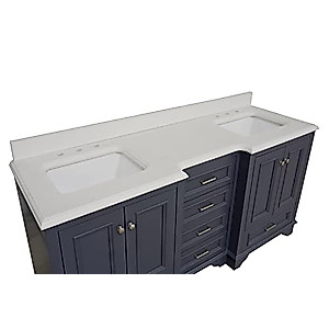 Kitchen Bath Collection Nantucket 72-inch Double Bathroom Vanity (Quartz/Marine Gray): Includes Marine Gray Cabinet with Stunning Quartz Countertop and White Ceramic Sinks