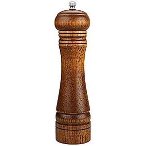 Refillable Wooden Pepper Mill - Big Solid Oaken Wood Gourmet Professional Mills Shaker with Strong Non-corrosive Adjustable Ceramic Grinder Mechanism - Fine to Coarse - 8 in
