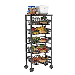 Household Vegetable Storage Trolley, Large Storage Multi-Layer Kitchen Gap Storage Basket, for Bathroom Bedroom,6 Tier