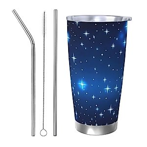 WXZYFP Car cup (single silver rim), can use a straw or drink directly, easy to use.Blue star pattern