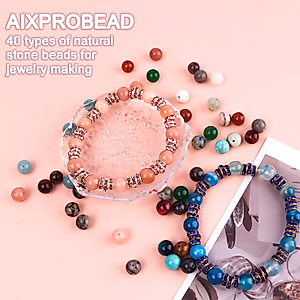 AIXPROBEAD 100pcs 8mm Multicolor Stripe Agate Natural Gemstone Beads for Jewelry Making Loose Round Stone Beads for DIY Bracelets and Necklaces