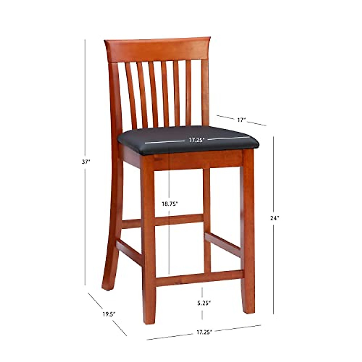 Linon Triena Red Cherry Wood Black Vinyl Padded Seat - 24 inch