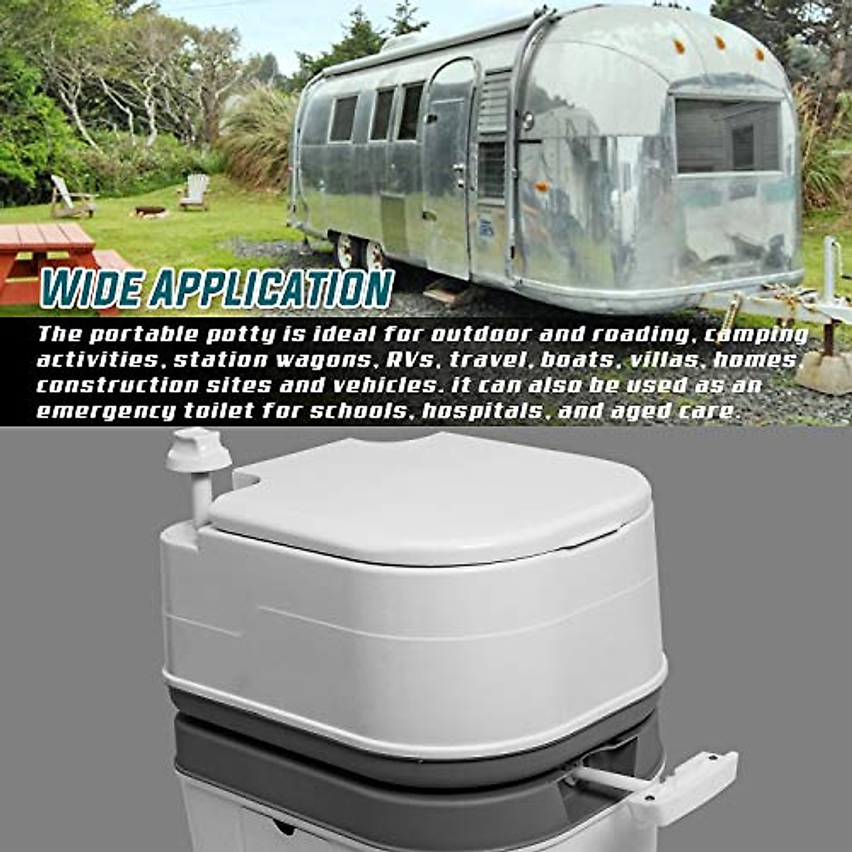 TPS Power Sports Portable Toilet Flushing Splash-Free Dumping Camping Toilet Anti-Leak Water Pump Large Capacity Waste Tank Travel Toilet Quick and Easy Setup