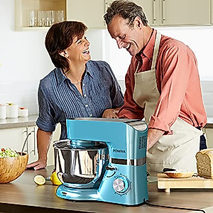 Stand Mixer, POWWA 7.5 QT Electric Mixer, 6+P Speed 660W Household Tilt-Head Kitchen Food Mixers with Whisk, Dough Hook, Mixing Beater & Splash Guard for Baking, Cake, Cookie, Kneading, ETL Certified (Blue--NO Handle)