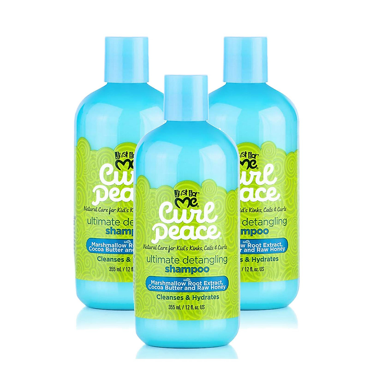 Just For Me Curl Peace Ultimate Detangling Shampoo (3 Pack) - Cleanses & Hydrates, Contains Marshmallow Root Extract, Cocoa Butter & Raw Honey, Sulfate Free, No Animal Testing, 12 oz