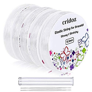 Stretchy String for Bracelets, Cridoz 5 Rolls Clear Elastic String Stretch Cord Jewelry Bead Bracelet String with 2 Pcs Beading Needles for Seed Beads, Pony Beads, Bracelets and Jewelry Making (Assort