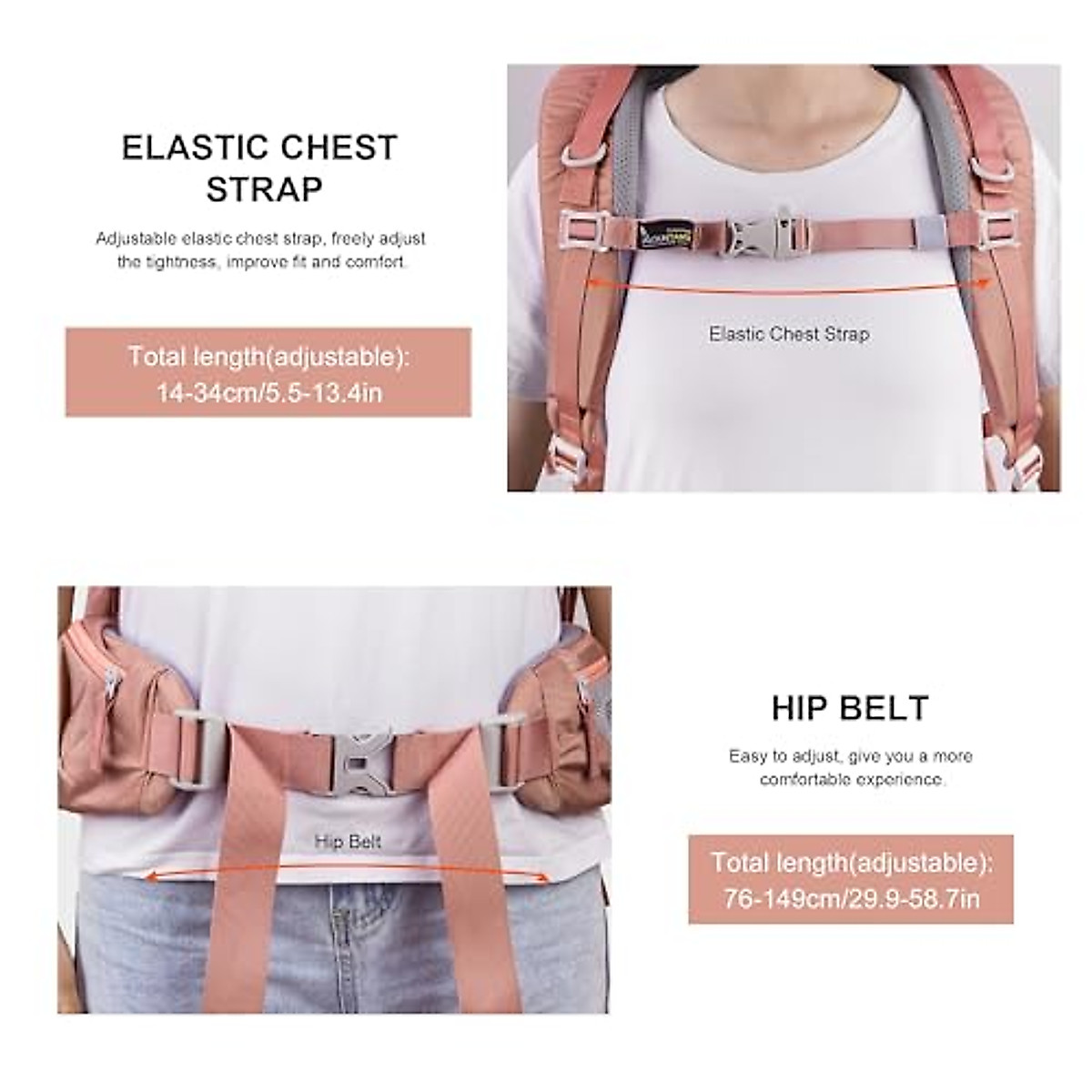 MOUNTAINTOP 60L Internal Frame Hiking Backpack for Women with Rain Cover for Camping Traveling Backpacking Pink