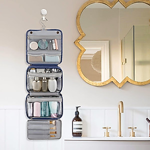 Elviros Toiletry Bag Hanging Travel Organizer for Men and Women, 3 in 1 Multifunctional Large Makeup Cosmetic Case for Toiletries Accessories, Water-resistant PU Leather Bathroom Dopp Kit Shaving Bag