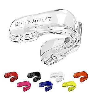SAFEJAWZ Mouthguard Slim Fit, Adults and Junior Mouth Guard with Case for Boxing, Basketball, Lacrosse, Football, MMA, Martial Arts, Hockey and All Contact Sports (Transparent, Adult)