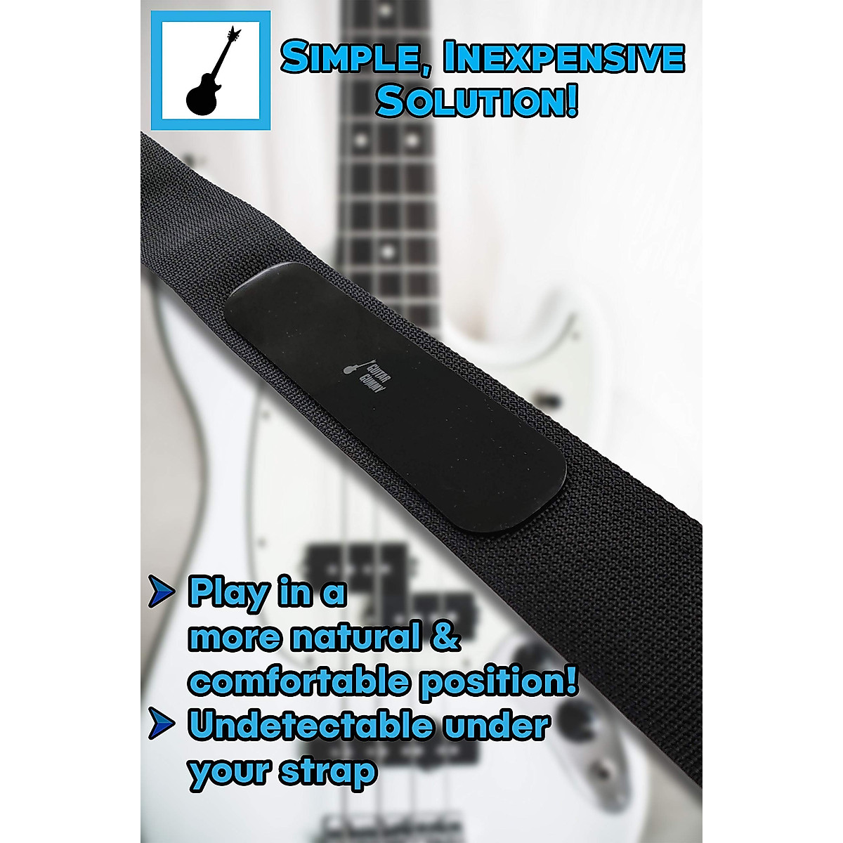 Guitar Gummy™ The ORIGINAL Guitar Strap Non Slip Grip Strip Pad; Prevent Neck Dive - SET of 4 PIECES; Large Black (Black)