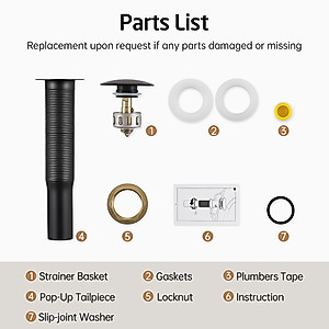 KES Black Pop Up Drain Stopper for Bathroom Sink, Sink Drain with Hair Catcher Without Overflow, 2 Pack, Matte Black, All Metal Rustproof 304 Stainless Steel, S2013D-BK-P2