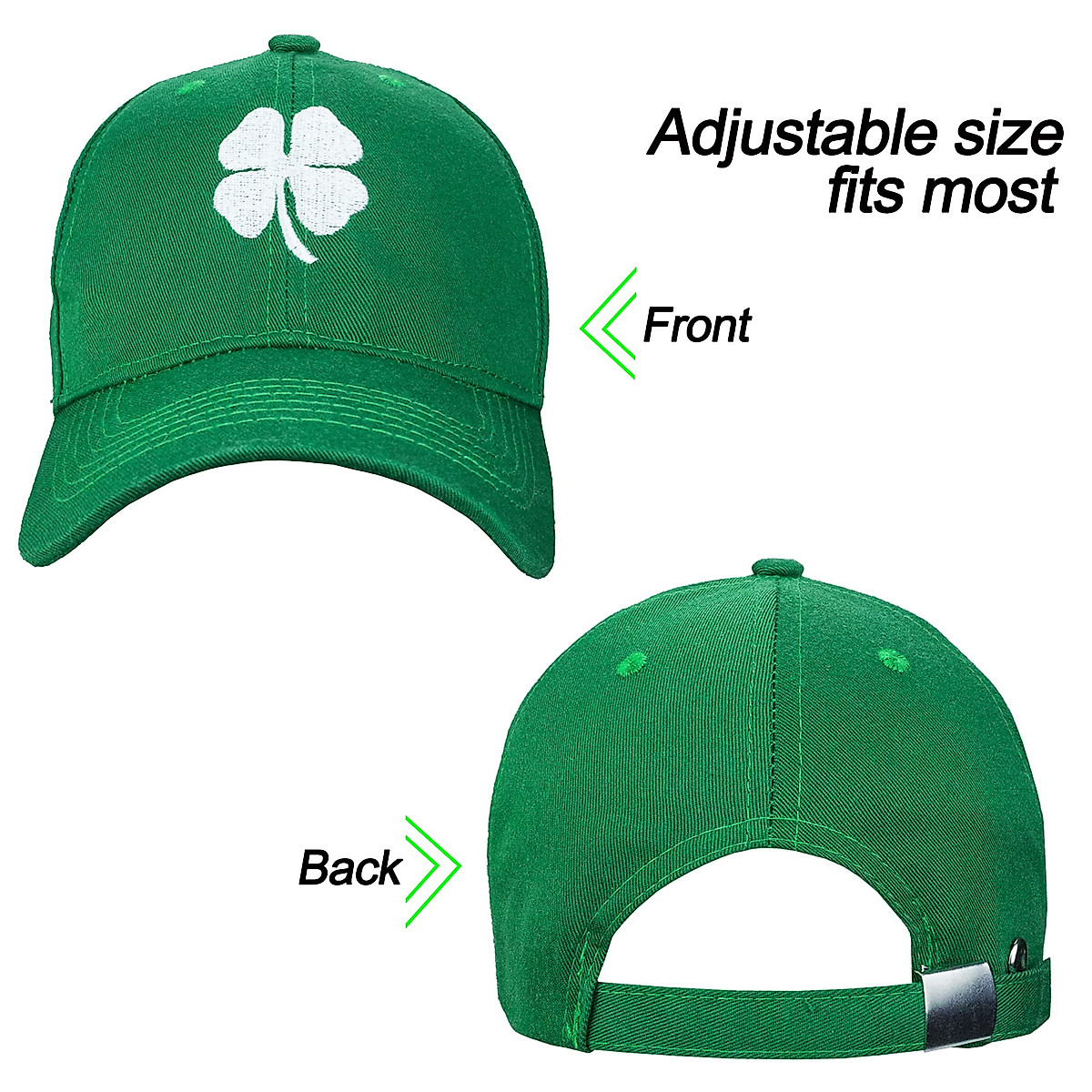 St. Patrick's Day 4 Leaf Clover Baseball Hat Adjustable Embroidery Shamrock Baseball Cap for Men and Women