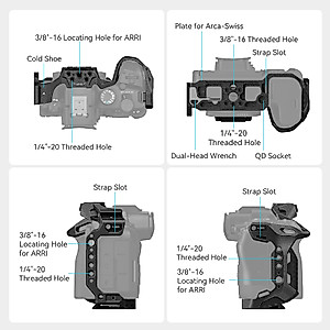 SmallRig“Black Mamba”Camera Cage for Canon EOS R6 Mark II, Built-in Quick Release Plate for Arca-Type, Film Movie Making Camera Video Cage with Shoe Mount, 1/4''-20 & 3/8''-16 Threaded Holes - 4161