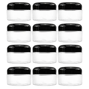 Cornucopia 4-Ounce Clear Plastic Jars (12-Pack); Jars w/Black Domed Lids for Cosmetics, Kitchen Spices, Crafts & Office