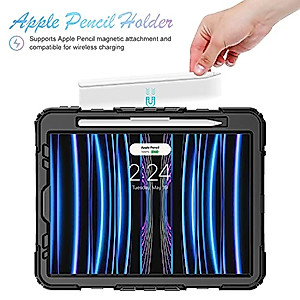 iPad Pro 11 Case, iPad Air 5th/4th Gen Case 2022/2020 with [Tempered Glass Screen Protector], [Kid Proof] BASE MALL Tablet Protective Case, Pencil Holder,Rotating Kickstand,Hand/Shoulder Strap (Black)