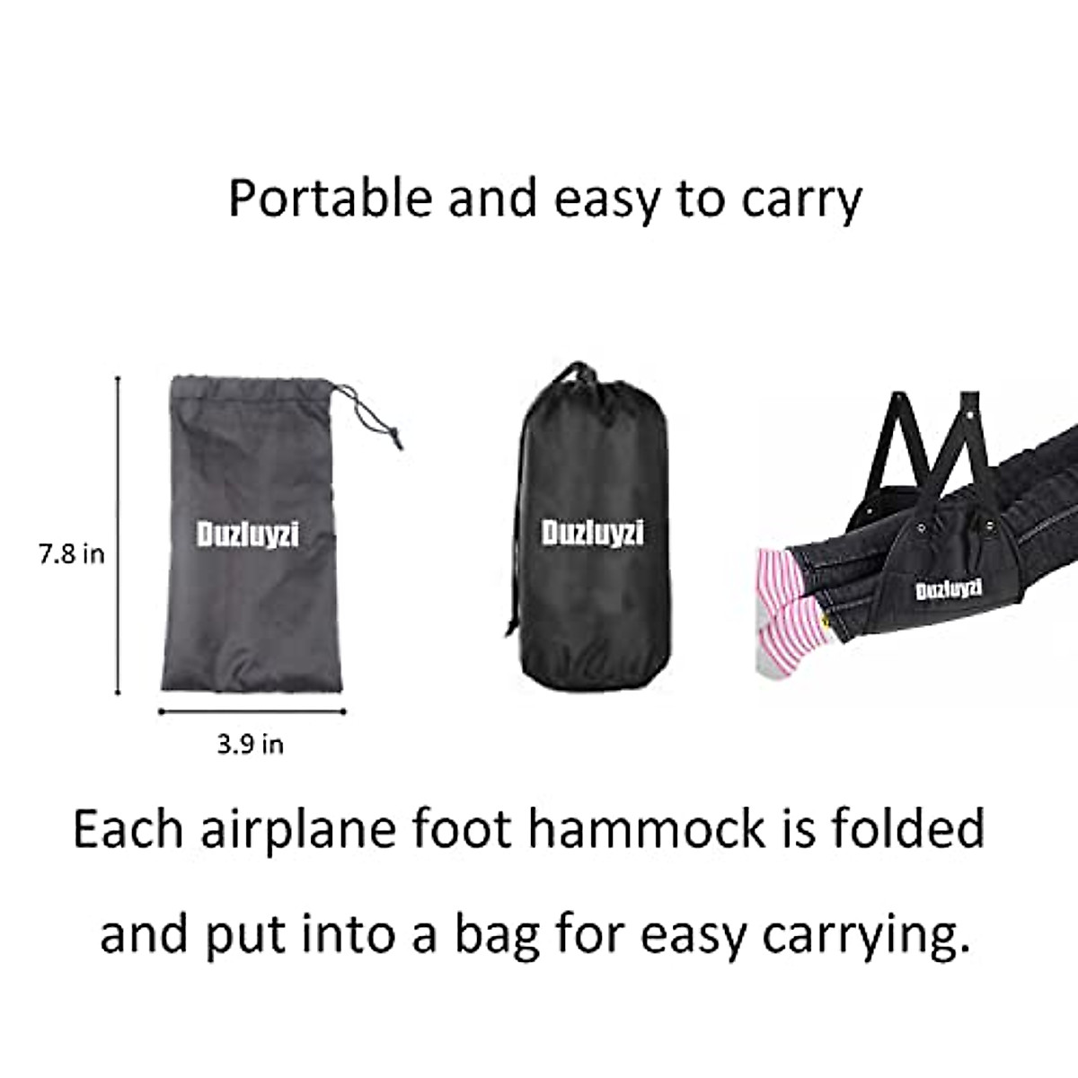 Duzluyzi Premium Airplane Foot Rest, Adjustable Airplane Footrest Hammock with Memory Foam, Black Portable Leg Rest Sling for Flight Bus Train Office School Home