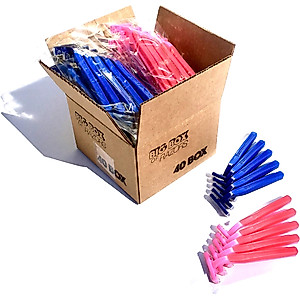 40 Box Combo of Blue and Pink Razor Blades Disposable Stainless Steel Hospitality Quality Shavers High End Twin Blade Razors for Men and Women with Aloe Vera Lubrication Strip