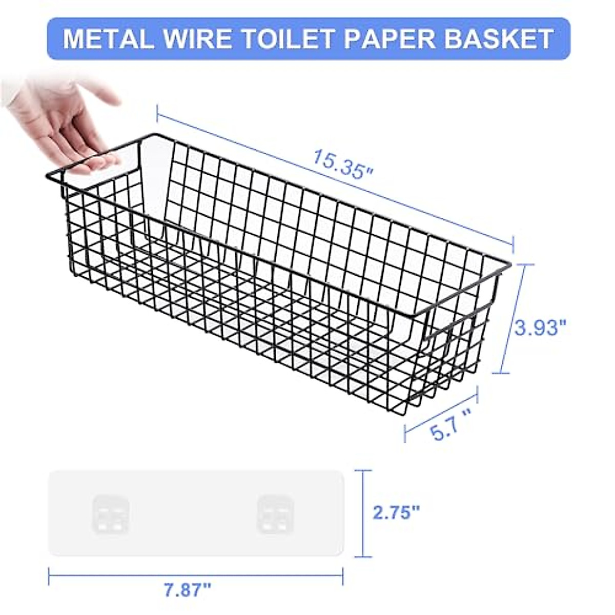 VITVITI Toilet Paper Holder with Handle, Metal Wire Basket Storage Organizer, for Bathroom/Wall Mounted/Toilet Tank, Set of 2, Black