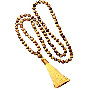 Jewever 108 Mala Beads Wrap Bracelet Necklace for Women Men Healing Gemstone Prayer Charm For Yoga Meditation Jewelry (8mm Yellow Tiger Eye)