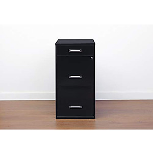 Office Dimensions 18in. Deep 3 Metal Organizer Pencil Drawer SOHO Vertical File Cabinet, Black