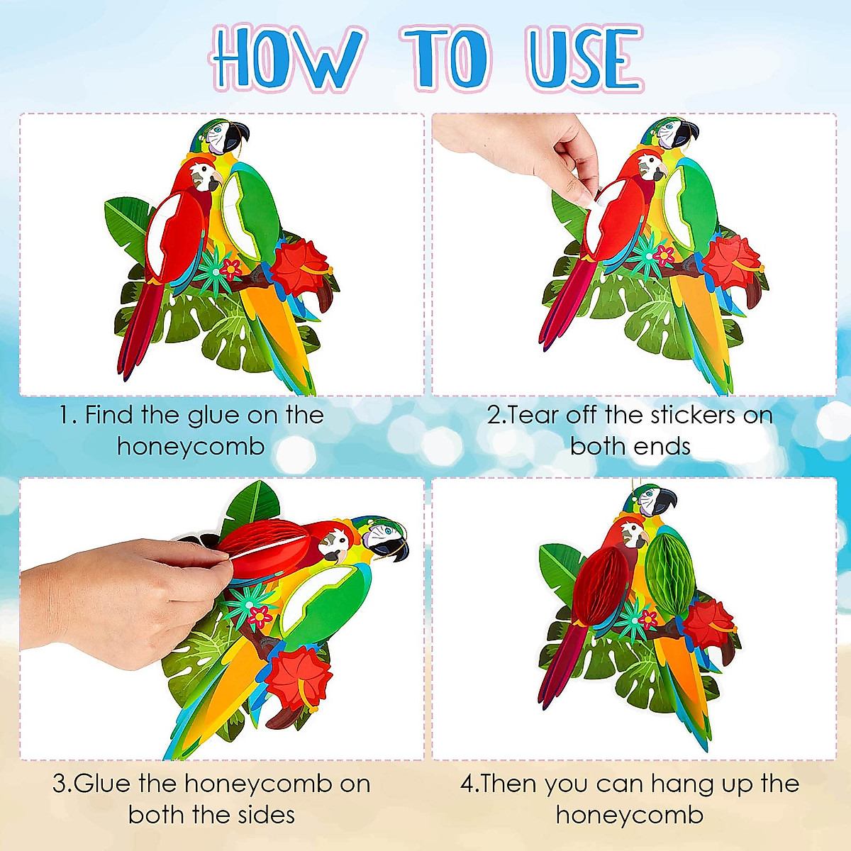 Luau Party Decorations Hawaii Paper Lanterns Tropical Honeycomb Birds Hibiscus Paper Garland for Hawaiian Luau Birthday Party Supplies Summer Jungle Party Decorations Hawaii Bar Supplies