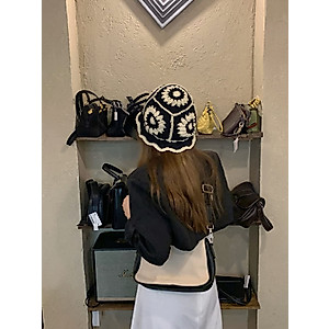 JiaTL WeyJia Knit Bucket Hat for Women Handmade Crochet Foldable Floppy Hat Fashion Cute Comfy and Casual (B-Black)