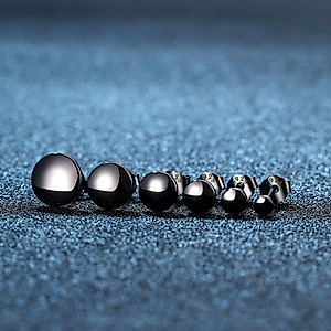 Black Stud Earrings 925 Sterling Silver Dot Studs 3mm-8mm Options, Flat Round Disc Earring Hypoallergenic Jewelry (8mm)