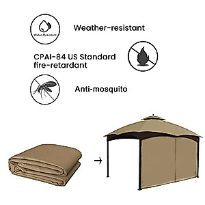 Gazebo Universal Replacement Privacy Curtains - Gafrem 10' x 10' Canopy Side Wall Privacy Panel with Zipper, 1 Panel Sidewall ONLY (Khaki)
