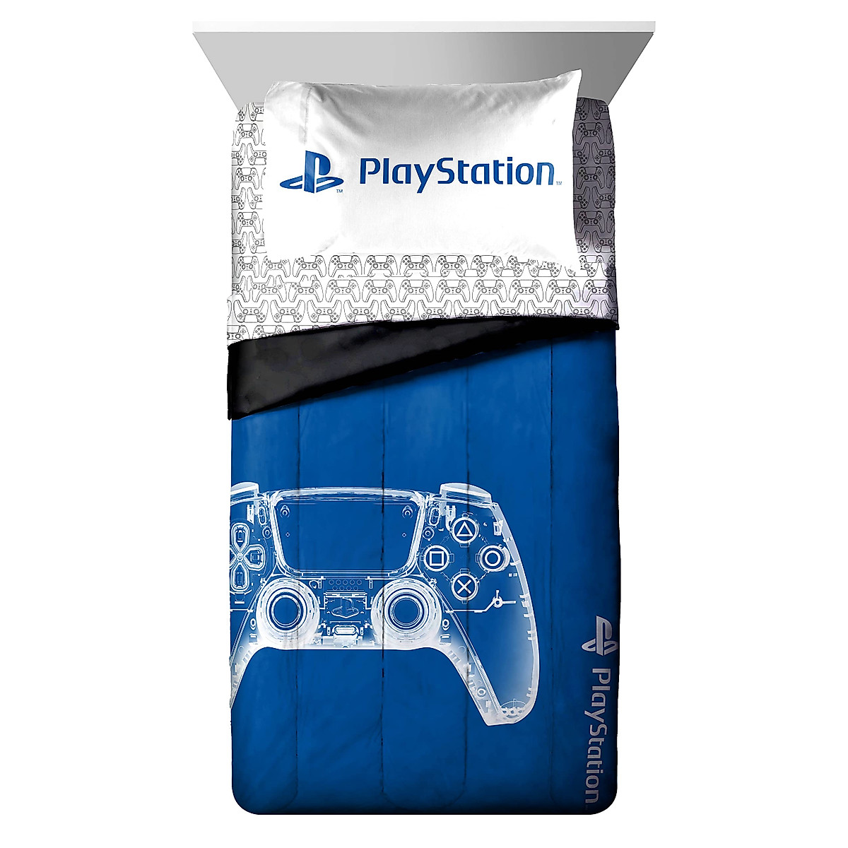 PlayStation X-Ray Gamer 7 Piece Full Size Bed Set - includes Comforter & Sheet Set - Super Soft Kids Bedding Fade Resistant Microfiber (Official Product)