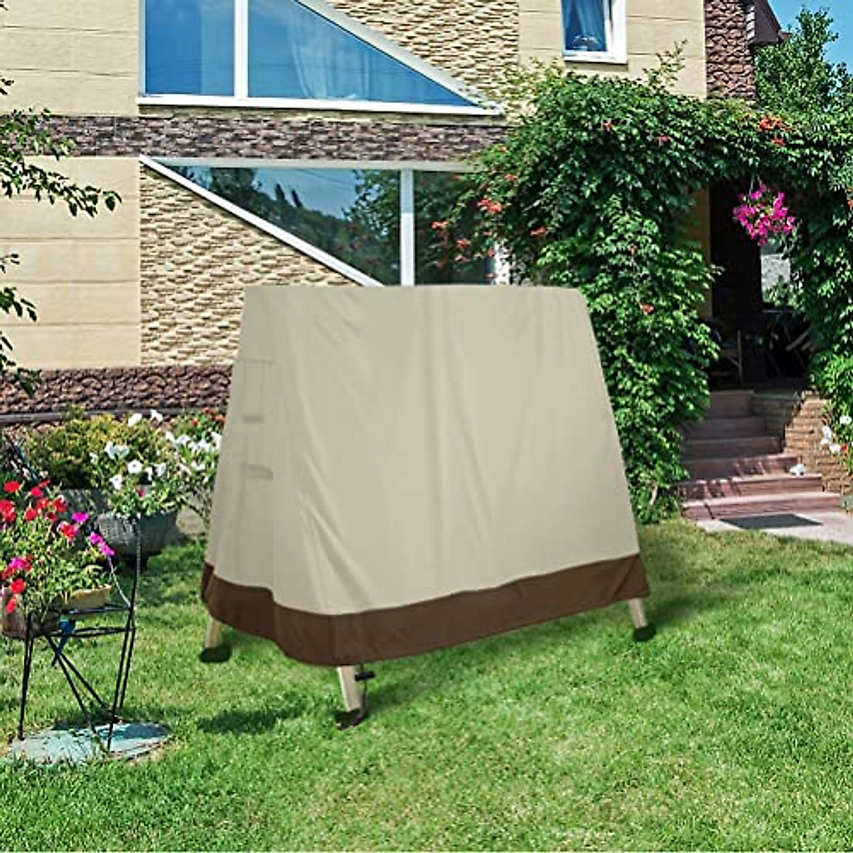 Patio Swing Chair Cover A-Frame 72x67x55 inches UV Resistant Outdoor Swing Cover Waterproof Dust Proof Weather Protector Patio Furniture Coves for Garden Furniture (Beige & Coffee)