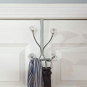 Home Basics Over the Door Double Towel Crystal Hooks, For Hanging Clothes, Coats, Robes or Towels, Organize Bathroom, Bedroom and Closet, Chrome 5" x 3" x 7.25
