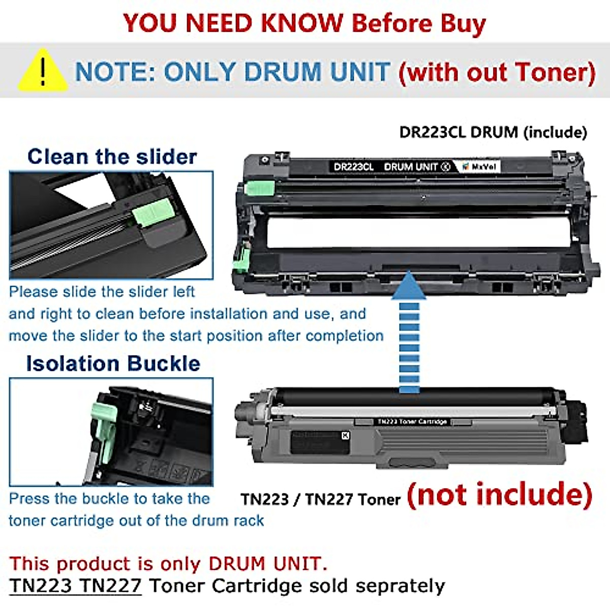MxVol Compatible Brother DR223CL DR-223CL DR223 Drum Unit Replacement for Brother HL-L3290CDW MFC-L3710CW MFC-L3750CDW HL-L3210CW MFC-L3770CDW HL-L3230CDW HL-L3270CDW Printer, 4-Pack (NO Toner)