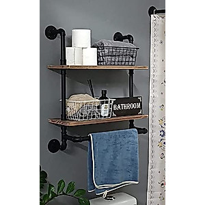 HDDFER Industrial Pipe Shelving Bathroom Shelves with Towel Bar Rustic Floating Pipe Wall Shelves with Wood Planks, 20 Inch Farmhouse Bathroom Shelves Over Toilet Wall Mounted