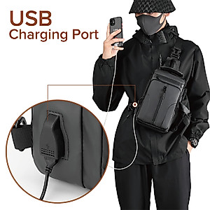 MAYMOONER Crossbody Sling Backpack Shoulder Bag for Men Women, Lightweight One Strap Motorcycle Messenger Bag Daypack for Cycling Hiking Walking Outdoor Sports Travel with USB Charger Port Grey