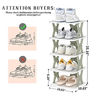 Dscabomlg Plastic 5-Tier Shoe Shelf - Foldable Shoe Storage - Modern Style - 5 Shelves - 3 lbs Capacity - Freestanding - Uniform Plastic Finish - 11.1" L x 1.1" W x 11.2" H - Unisex - Living Room