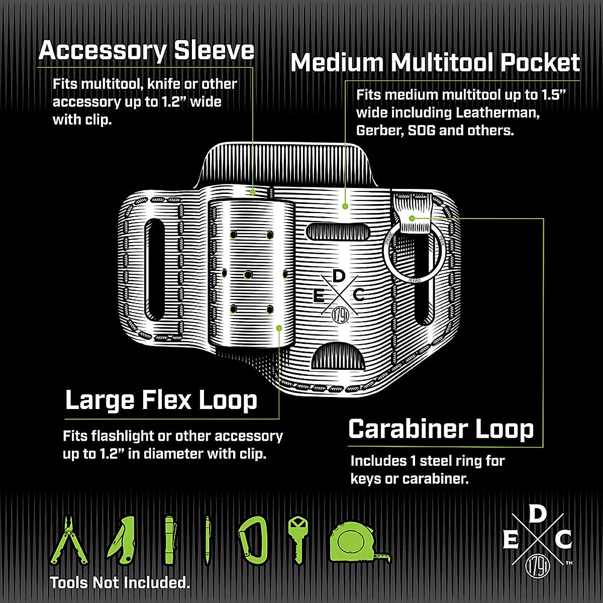 1791 EDC Multitool Sheath & Flashlight Holster, Leather EDC Pouch for Belts Also fits Knife and Keys - Compatible with Full Size Leatherman, Gerber, SOG Multitools - Easy Slide, Burgandy