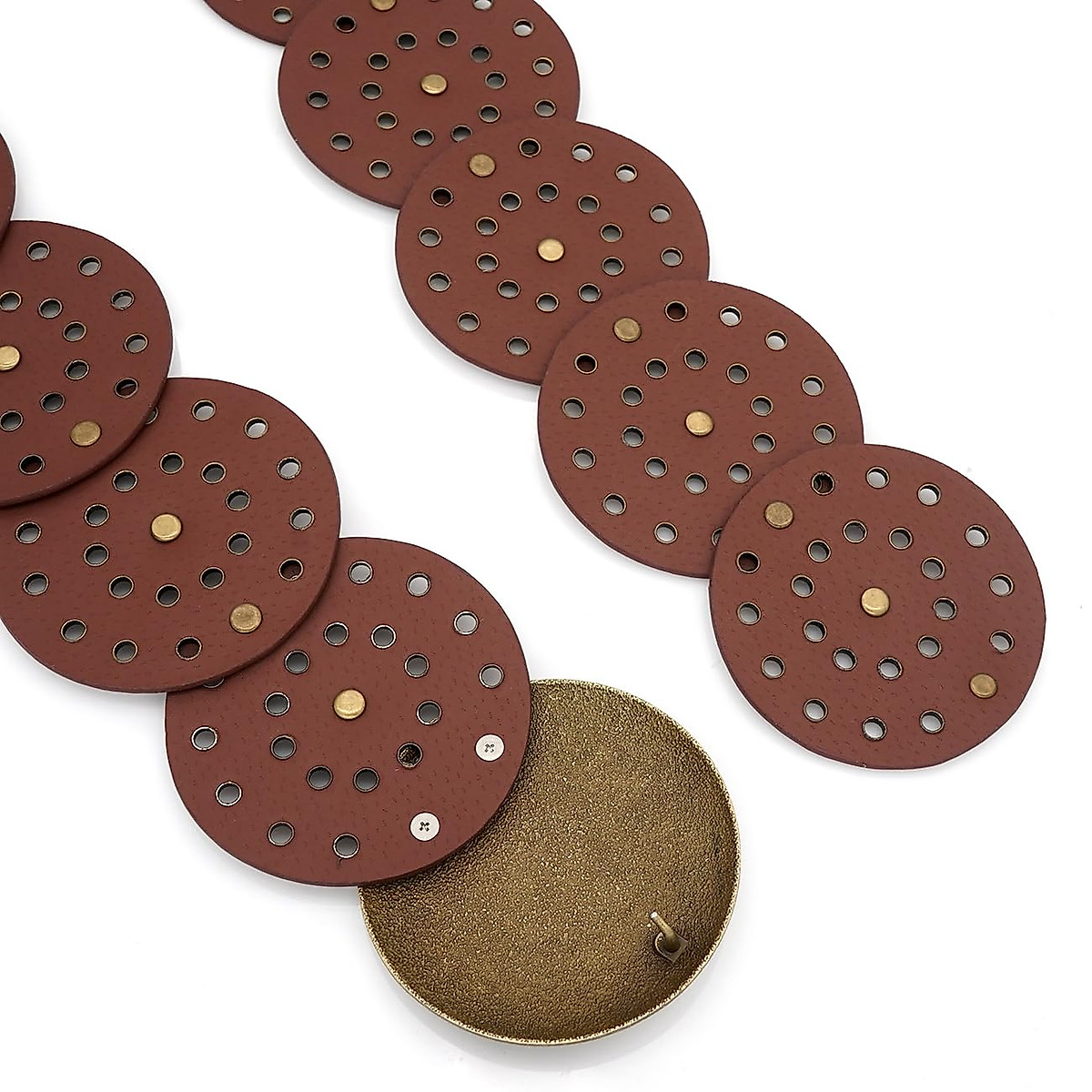 WULIQIUQIU Wide Disc Belt for Women Boho Concho Leather Belts Vintage Western Waist Belt 115CM Brown