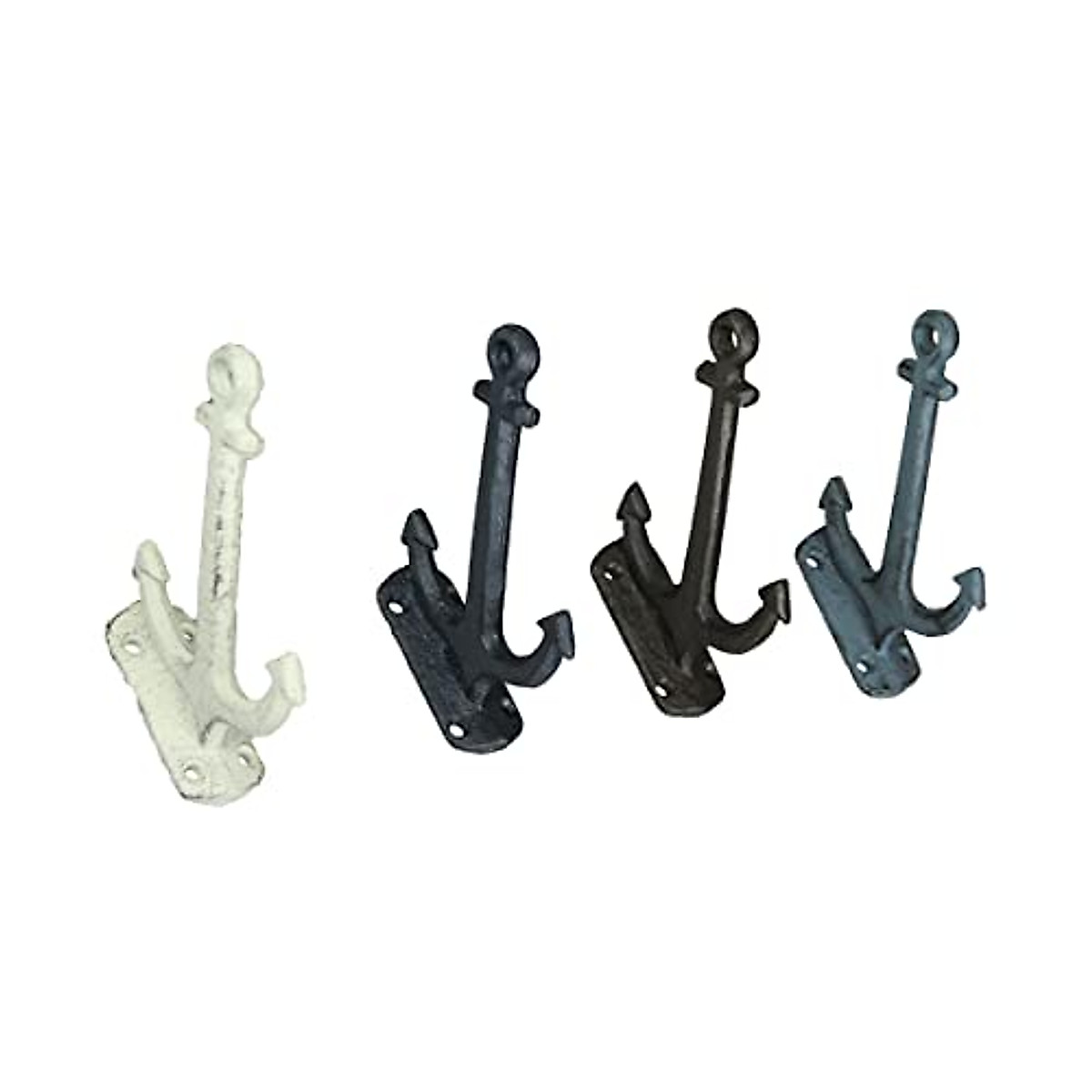 J.D. Yeatts Set of 4 Cast Iron Ship Anchor Wall Hooks Nautical Decorative Towel Hat Hangers, Multicolor, One Size
