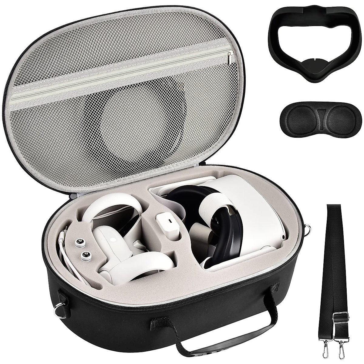 Carrying Case Compatible with Oculus Quest 3/ Quest 2 Advanced All-in-One Virtual Reality Headset. Travel Storage Box for Touch Controllers. Organizer Bag with Silicone Face Cover, Lens Protector