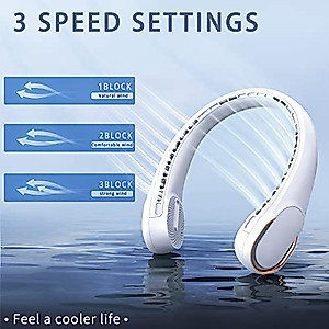 ASNUG Portable Neck Fan, Bladeless Neck Fan, USB Rechargeable Personal Fan, 4000 mAh Battery Operated Neck Fan, 3 Speeds Adjustable,Faster Cooling, Ultra Quiet, Suitable for Home, Office, Sports