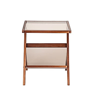 TZK Side Table Z Shape End Table with Tempered Glass Top, Solid Wood Modern Simplistic Style Coffee Table for Sofa Couch,Living Room,Bedroom(Walnut)